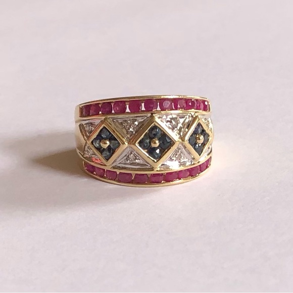 Jewelry | 14k Diamond Sapphire Ruby Ring | Poshmark